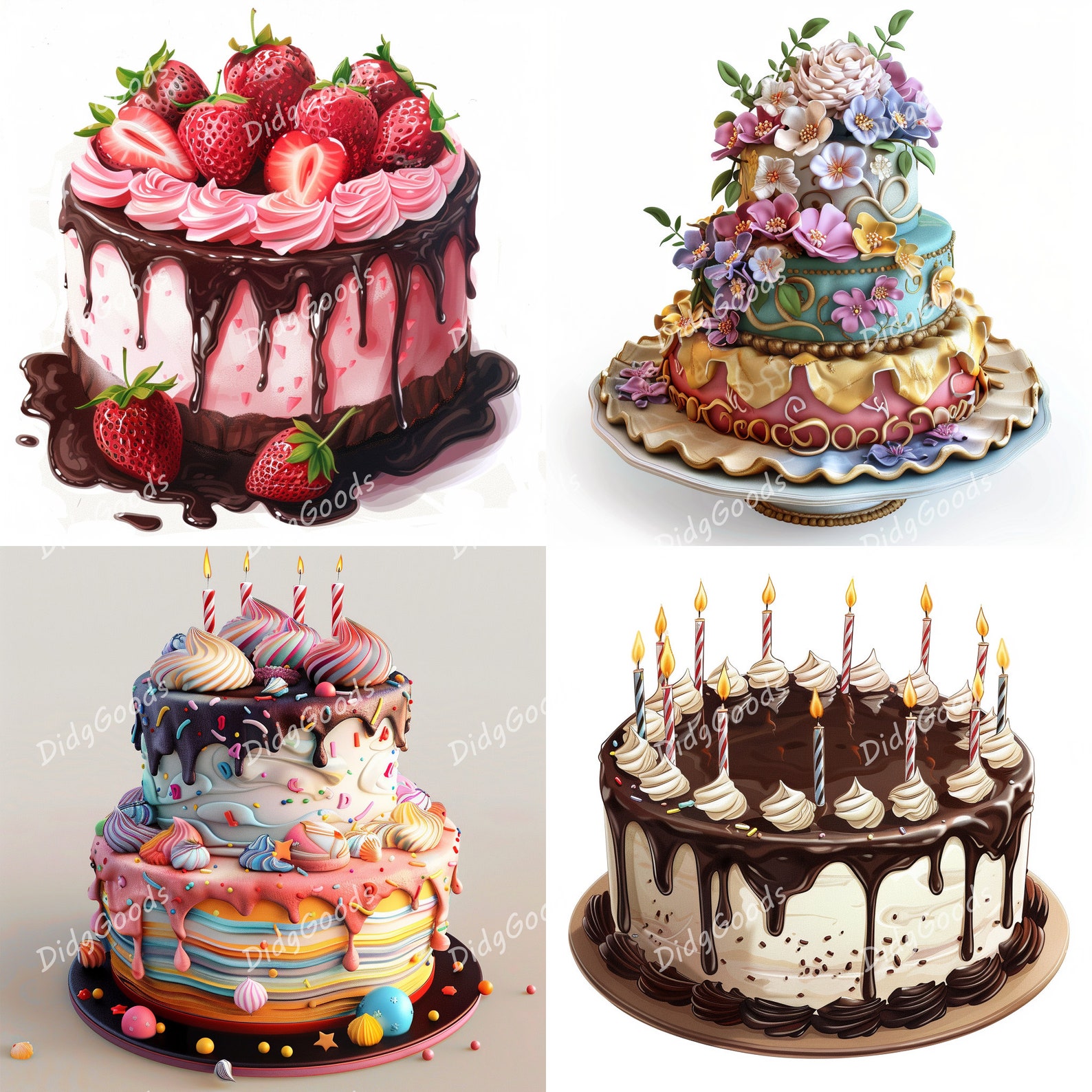 Birthday Cake Clipart Bundle For: Card Making, Printable Art 16 High ...