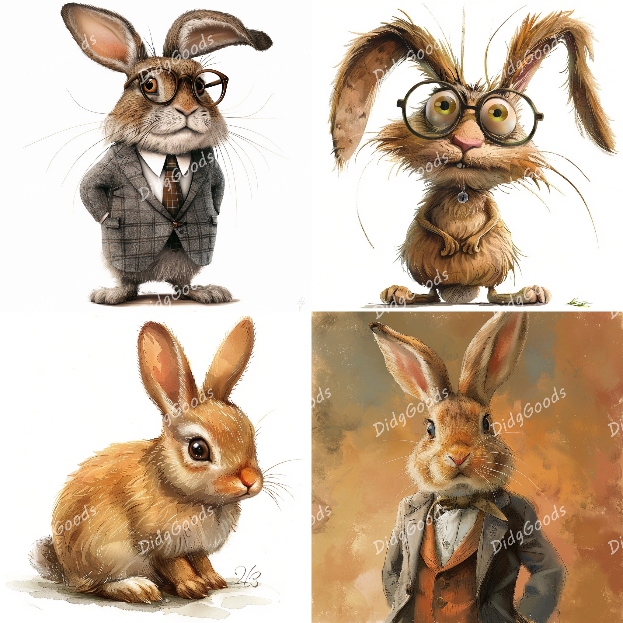 Funny Rabbit Clipart Bundle 24 High Quality JPG 300 DPI, Digital ...