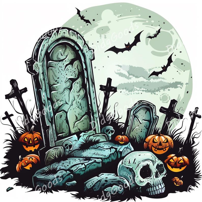 Halloween Funny Tombstones Clip Art Bundle 24 High Quality JPG, 300 DPI ...