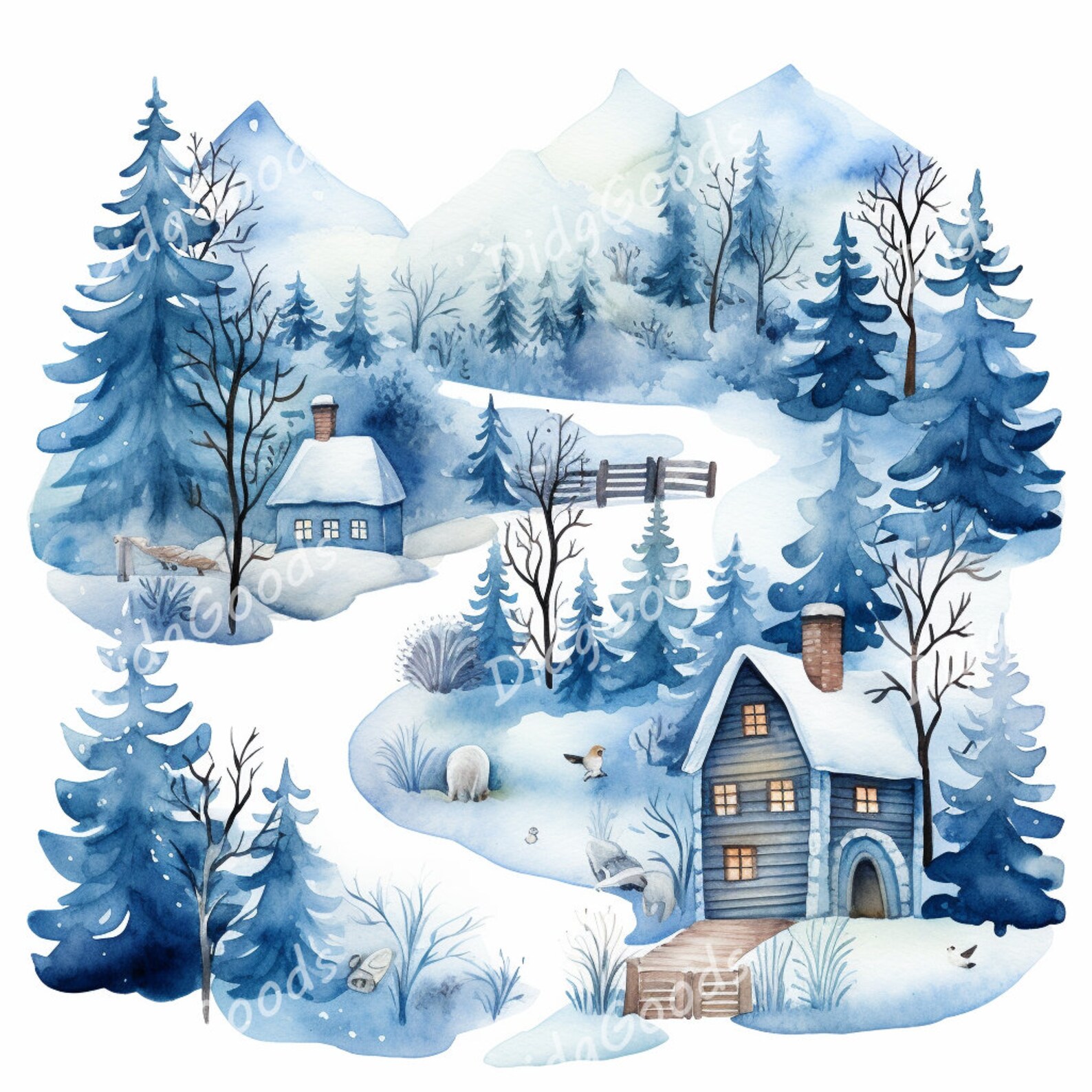 Watercolor Winter Clipart Bundle 20 High Quality Jpgs, Digital Download ...