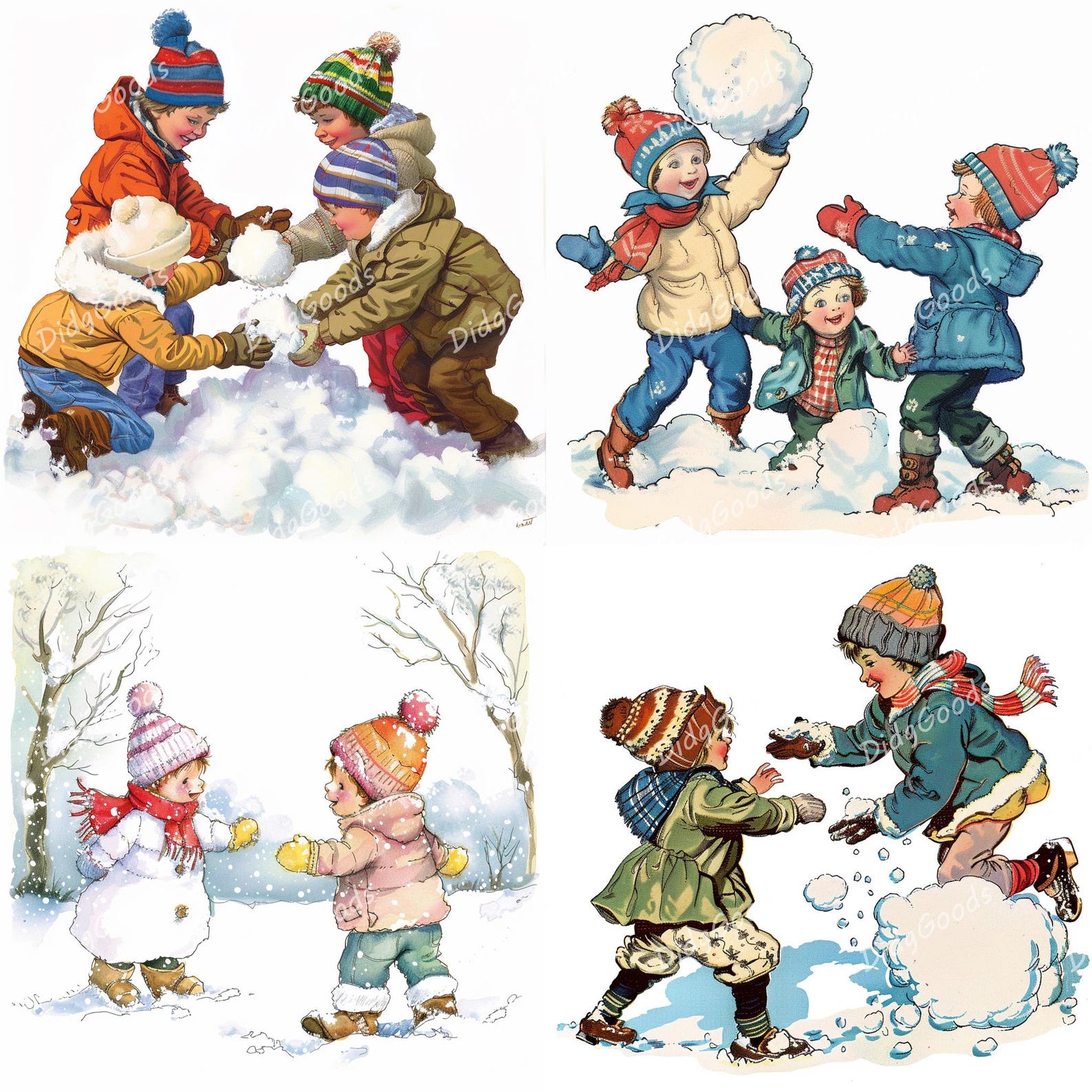 Children Playing in Snow Winter Clipart Bundle 24 High Quality PNG ...