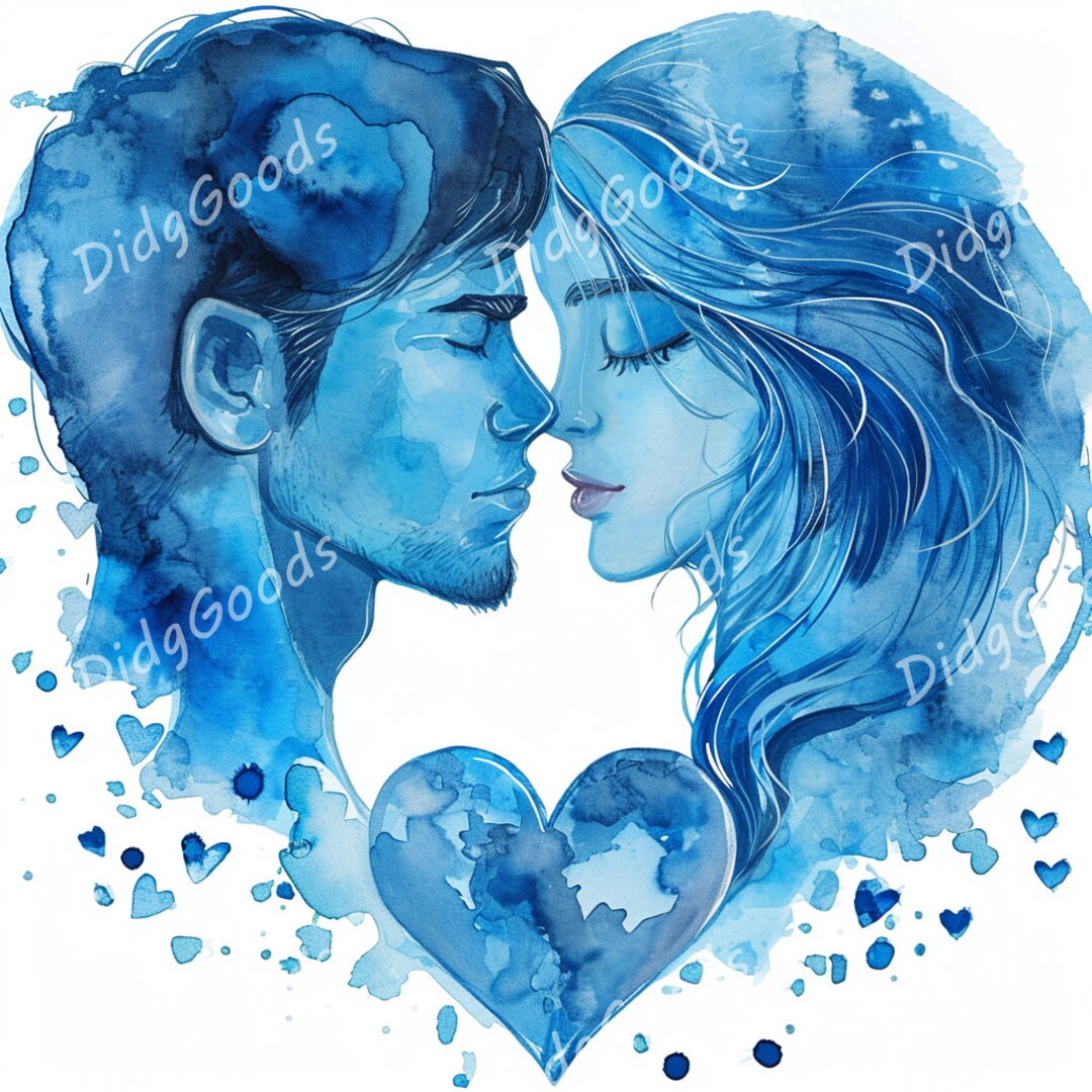 Watercolor Blue Hearts, Valentine's Day 12 High Quality Pngs, 4000x4000 ...