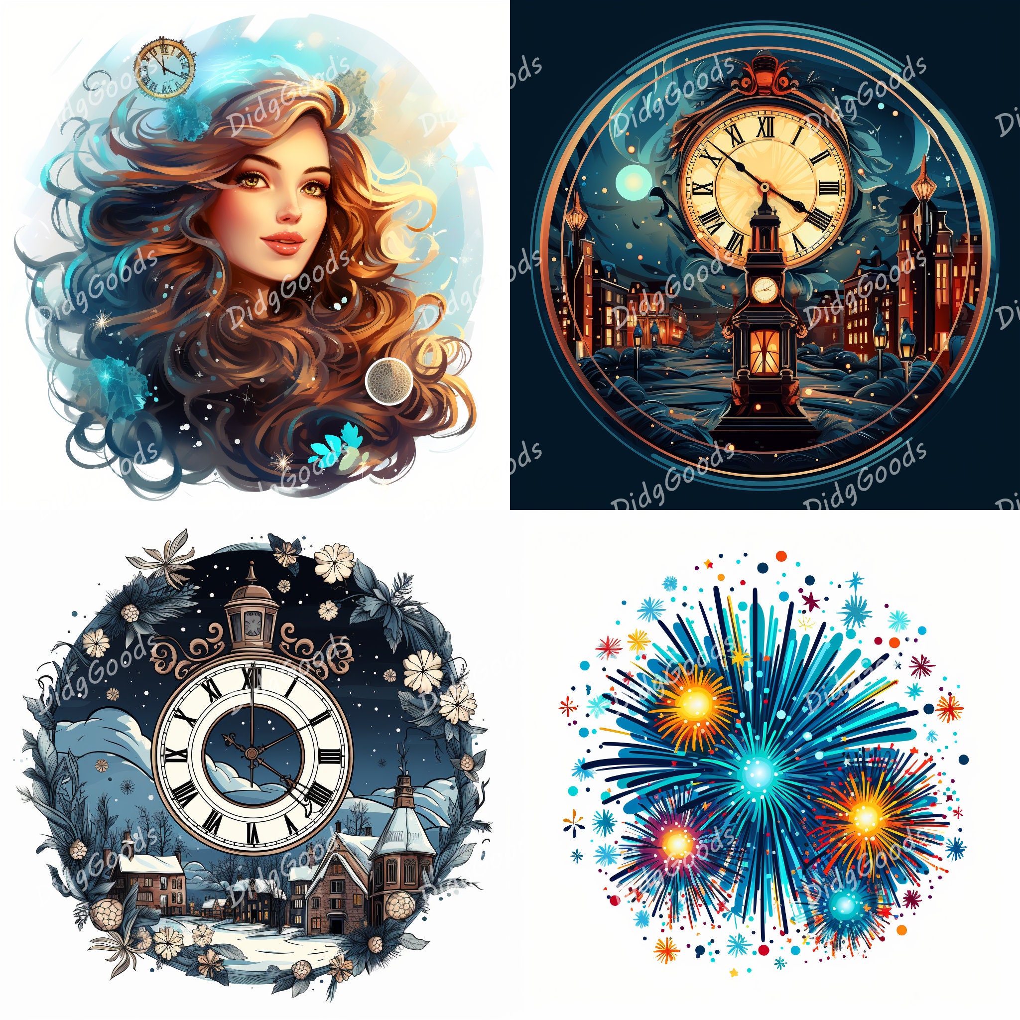 Happy New Year! Clipart Bundle 23 High Quality Jpgs, 4267x4267 Pix, 300 ...