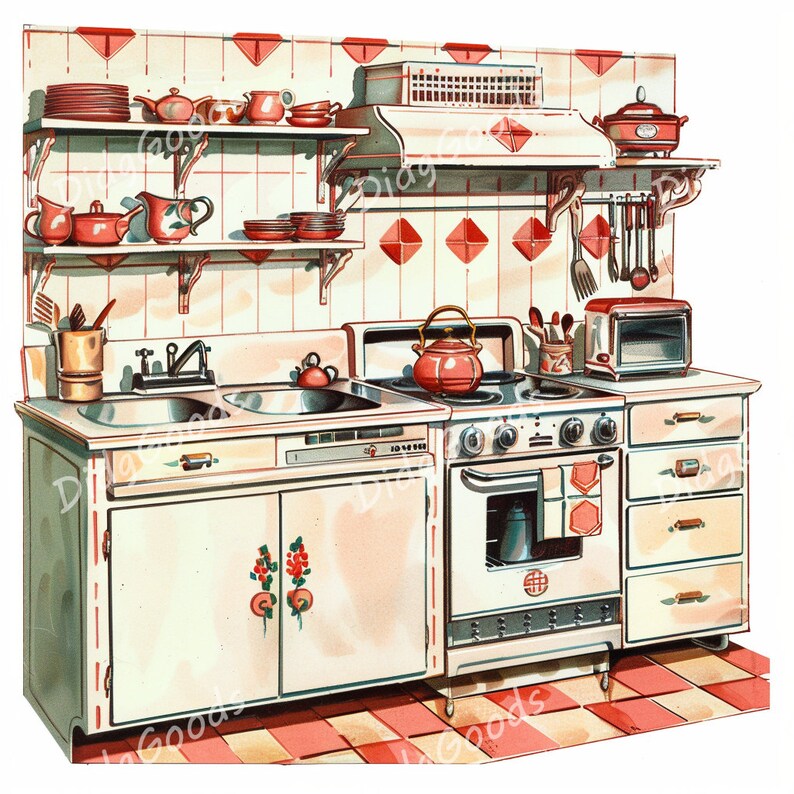 Vintage Kitchen Clipart Bundle 20 High Quality Jpgs 3000x3000 Pix, 300 ...