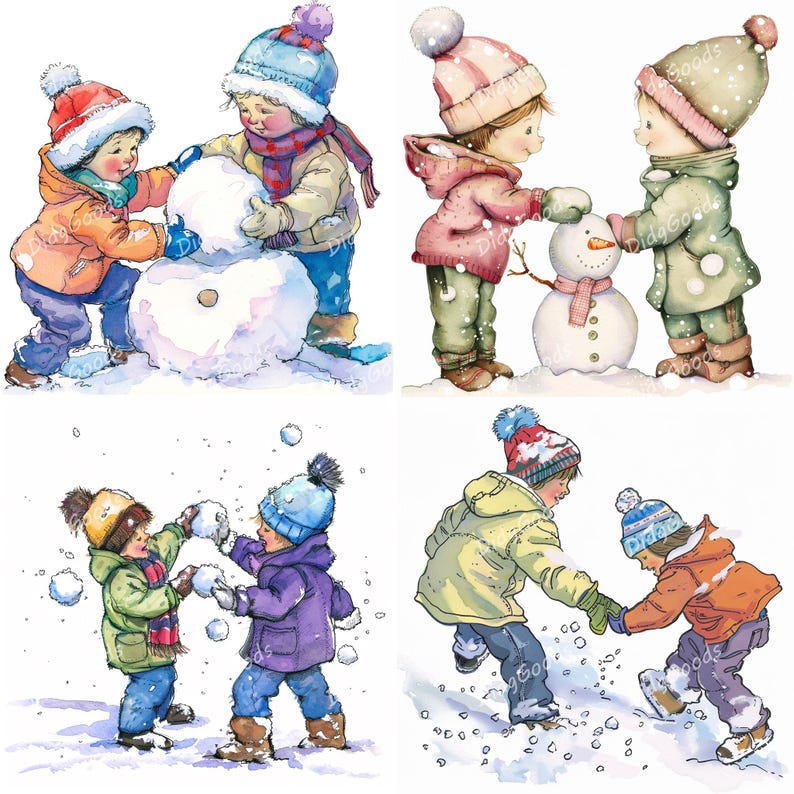 Children Playing in Snow Winter Clipart Bundle 24 High Quality PNG ...