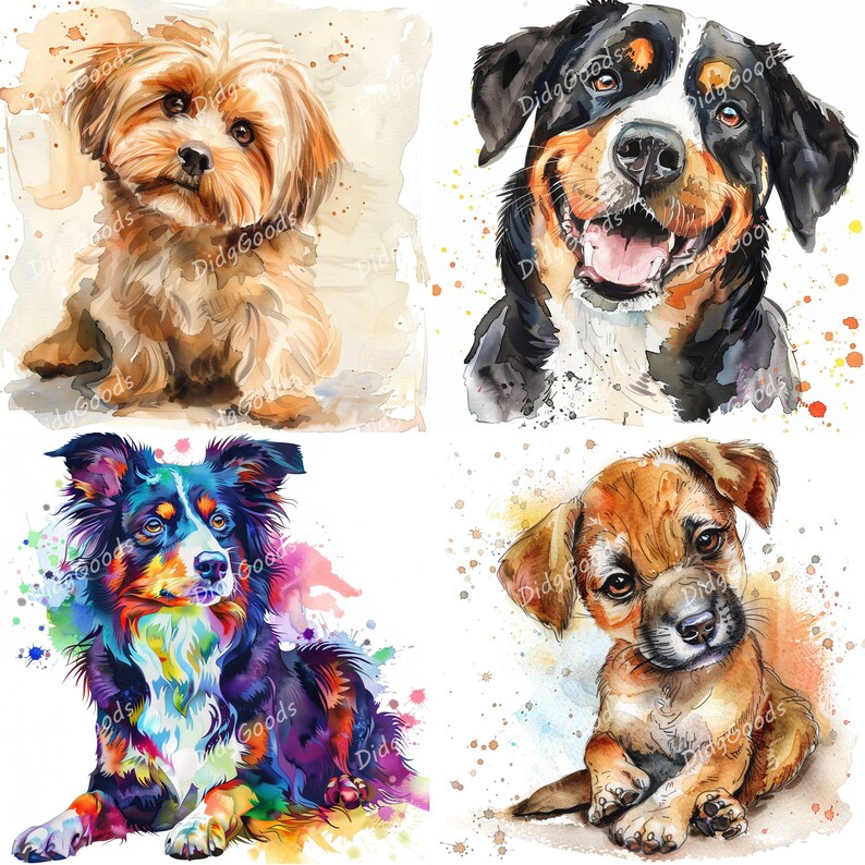 Cute Watercolor Dogs Clipart Bundle 24 High Quality Jpgs, Digital ...