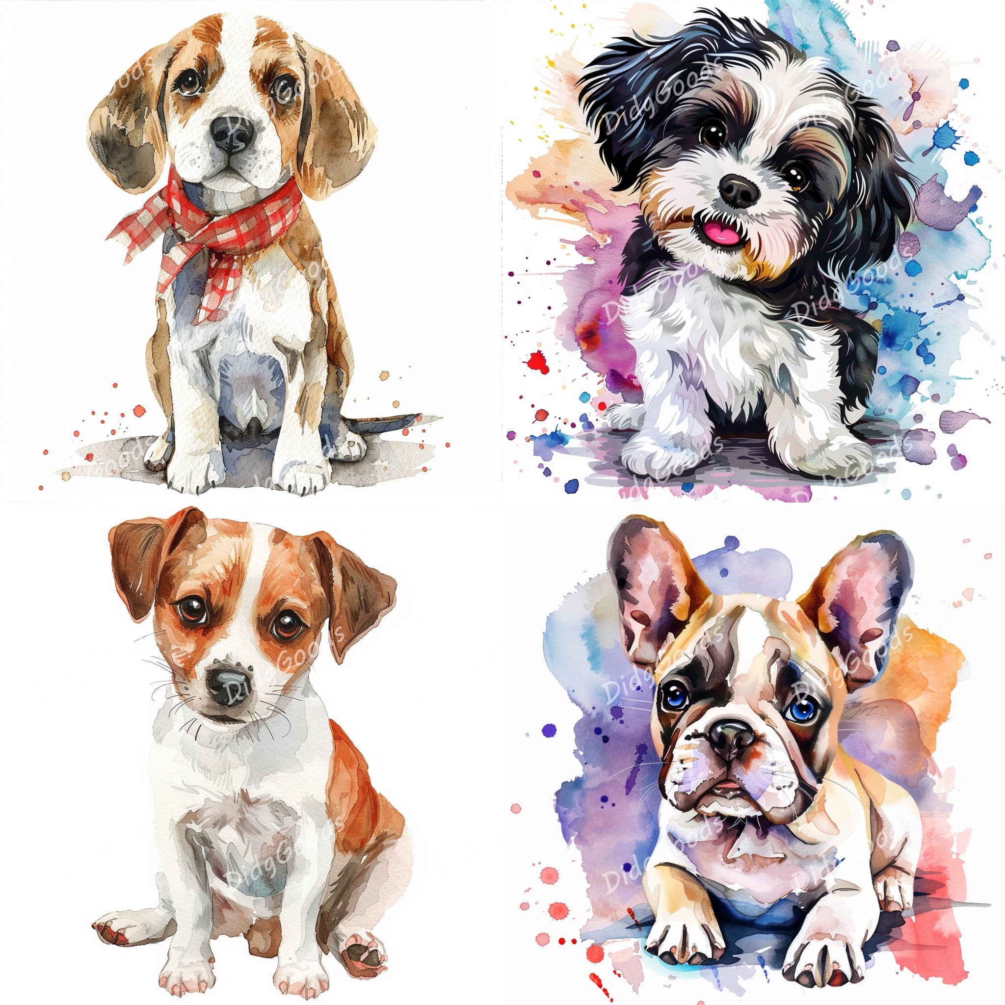 Cute Watercolor Dogs Clipart Bundle 24 High Quality Jpgs, Digital ...