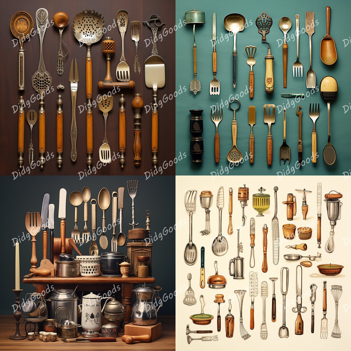 Vintage Kitchen Clipart Bundle 36 High Quality Pngs 3200x3200 Pix, 300 ...