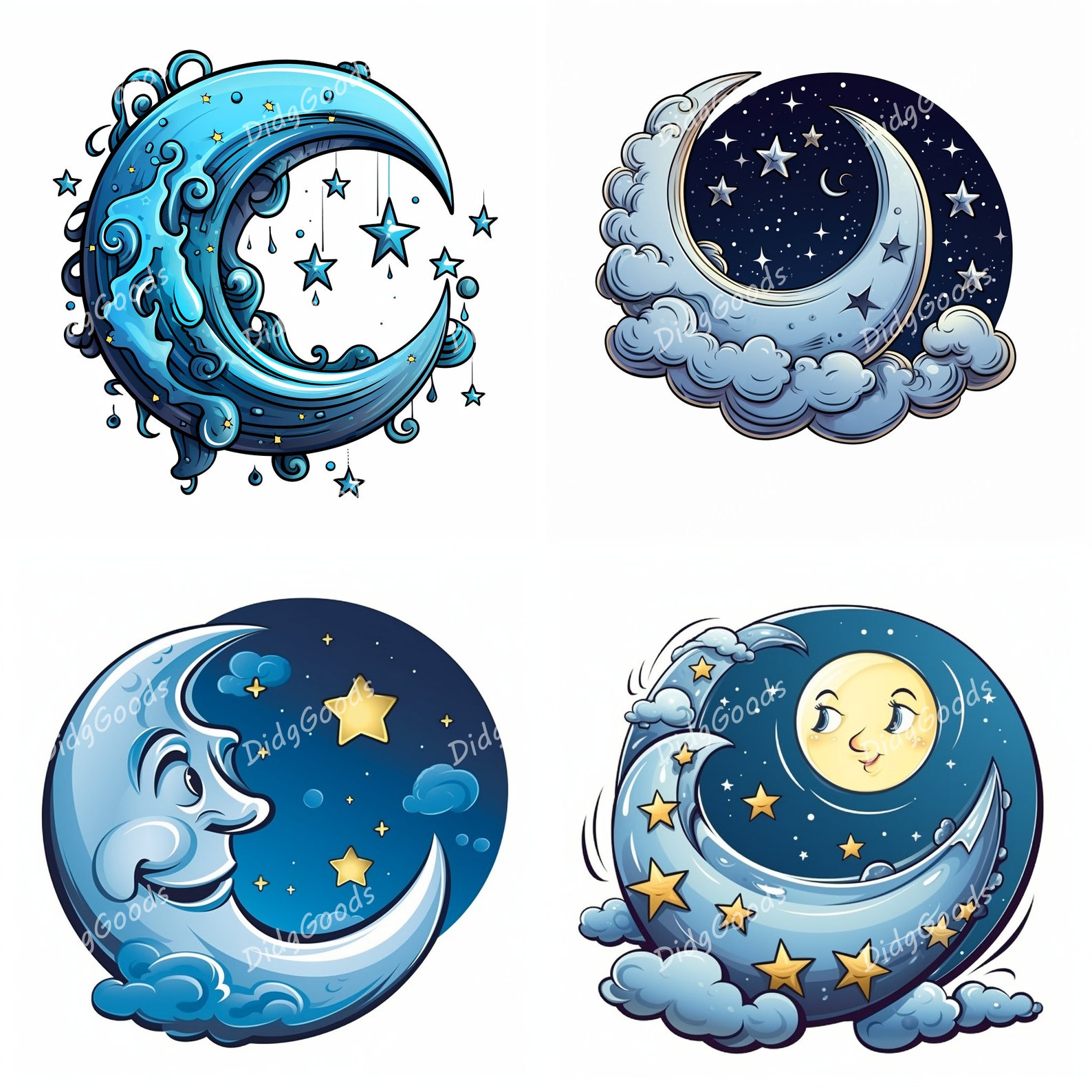 Moon Clipart Bundle 33 High Quality Jpgs, Digital Download, Card Making ...