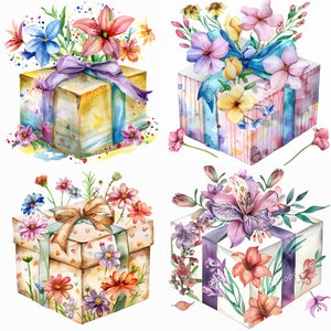 Watercolor Presents Clip Art, Bright Gift Boxes Clip Art, Giftbox Clip ...