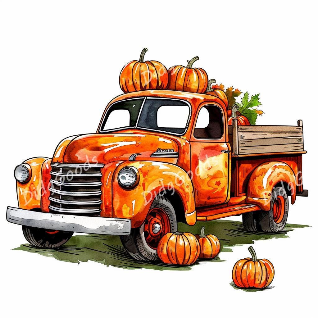 Pumpkin Truck Clipart Bundle 24 High Quality Jpgs, 300 DPI, Digital ...