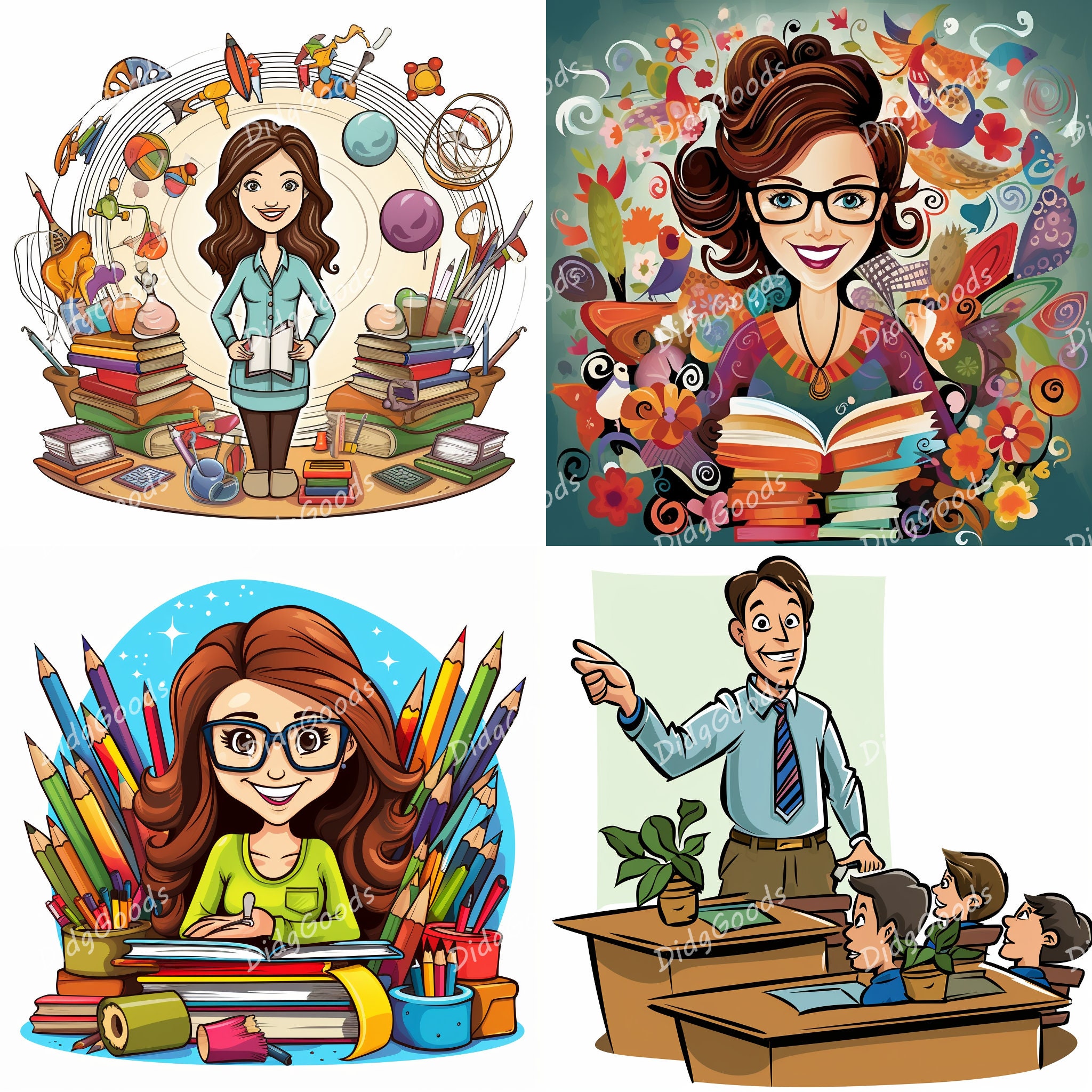Teacher Clipart Bundle 22 High Quality Jpgs, Digital Download, Card ...