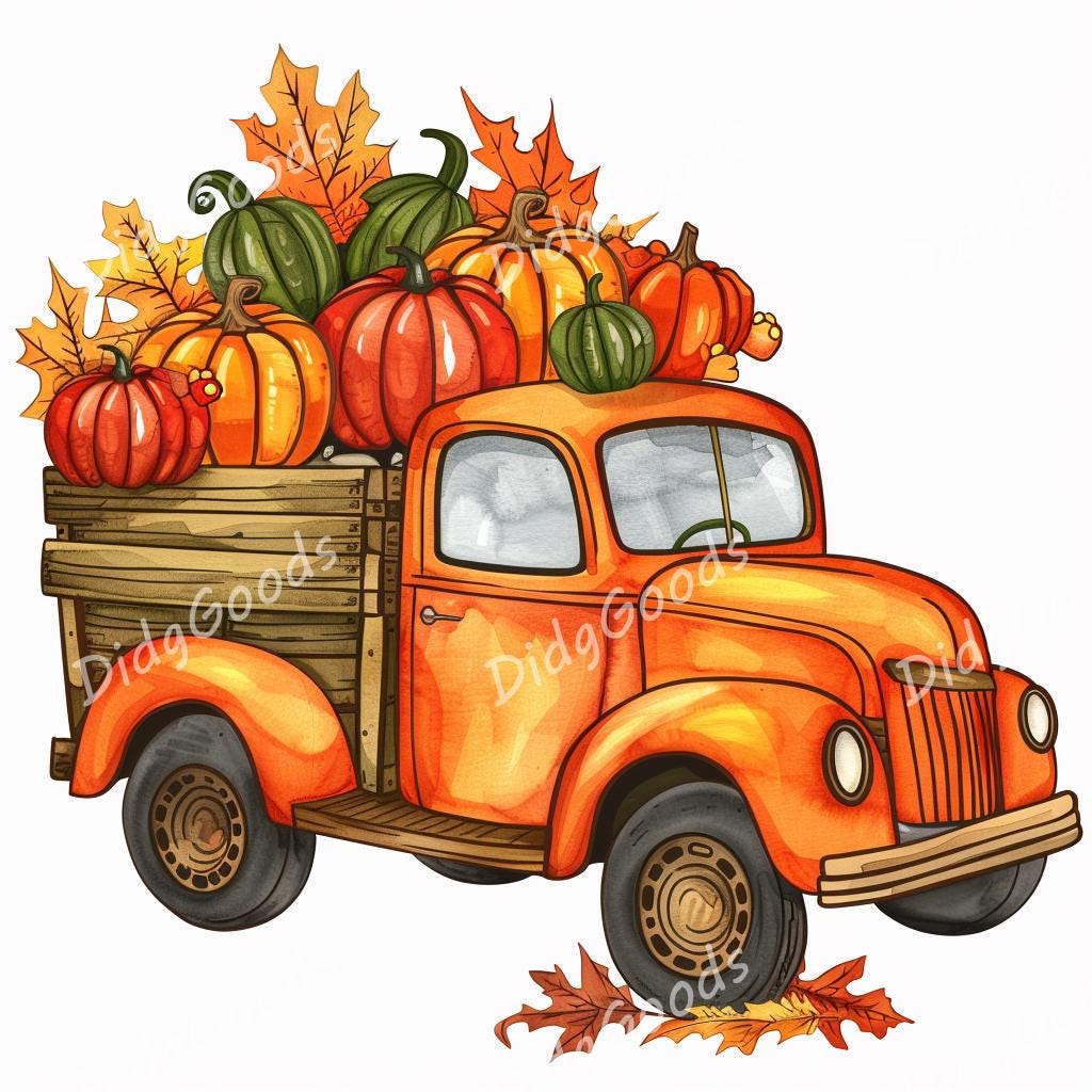 Pumpkin Truck Clipart Bundle 24 High Quality Jpgs, 300 DPI, Digital ...