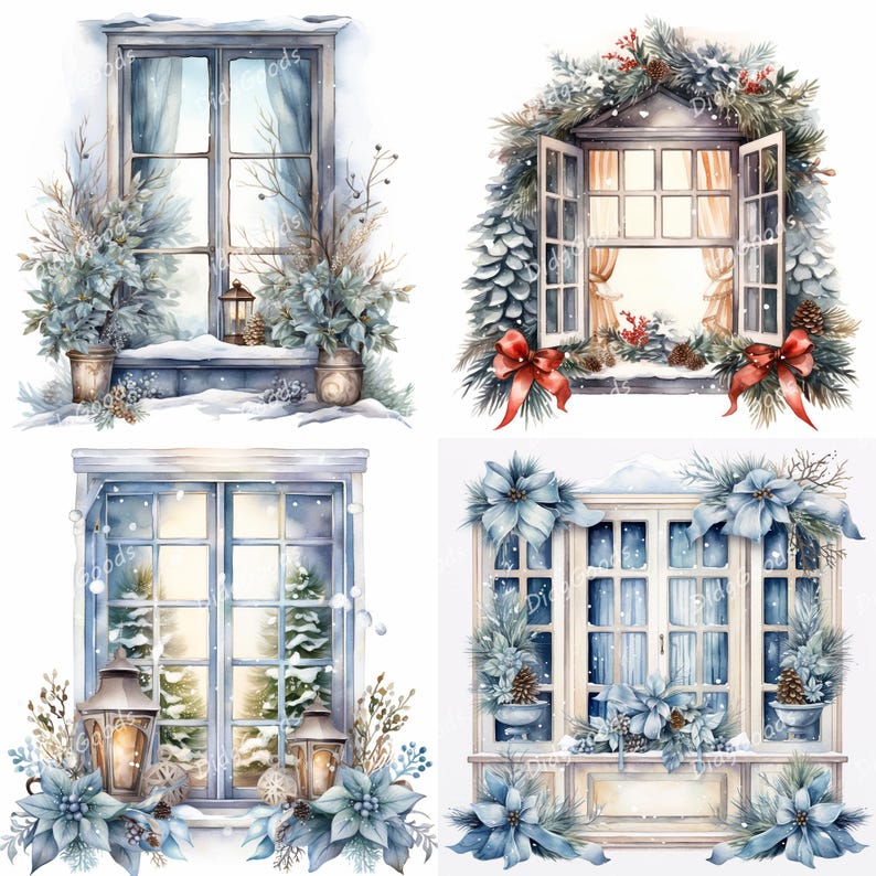 Watercolor Winter Window Clipart Bundle 20 High Quality Jpgs 3000x3000 ...