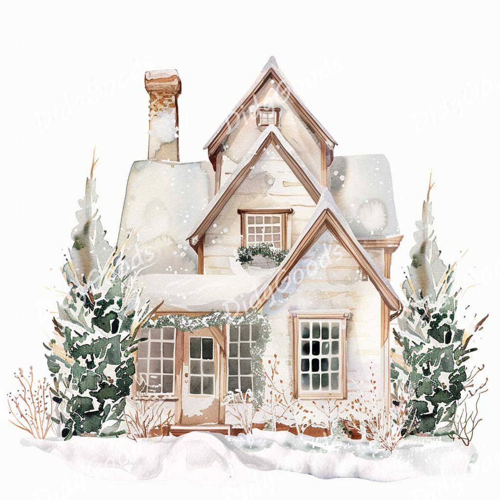 Watercolor Snow House Clipart Bundle 23 High Quality PNG 3000x3000 Pix ...