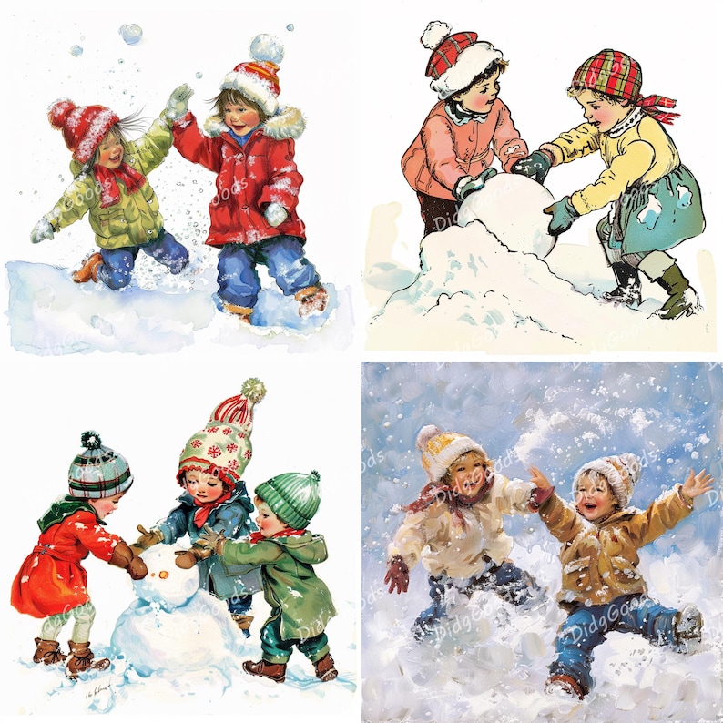 Children Playing in Snow Winter Clipart Bundle 24 High Quality PNG ...
