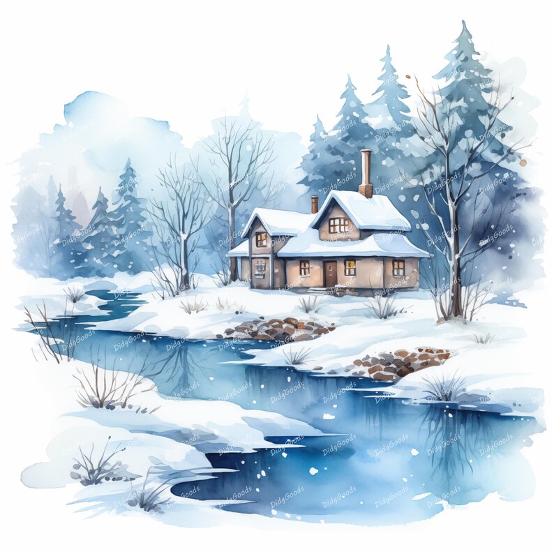 Watercolor Winter Clipart Bundle 20 High Quality Jpgs 3000x3000 Pix ...