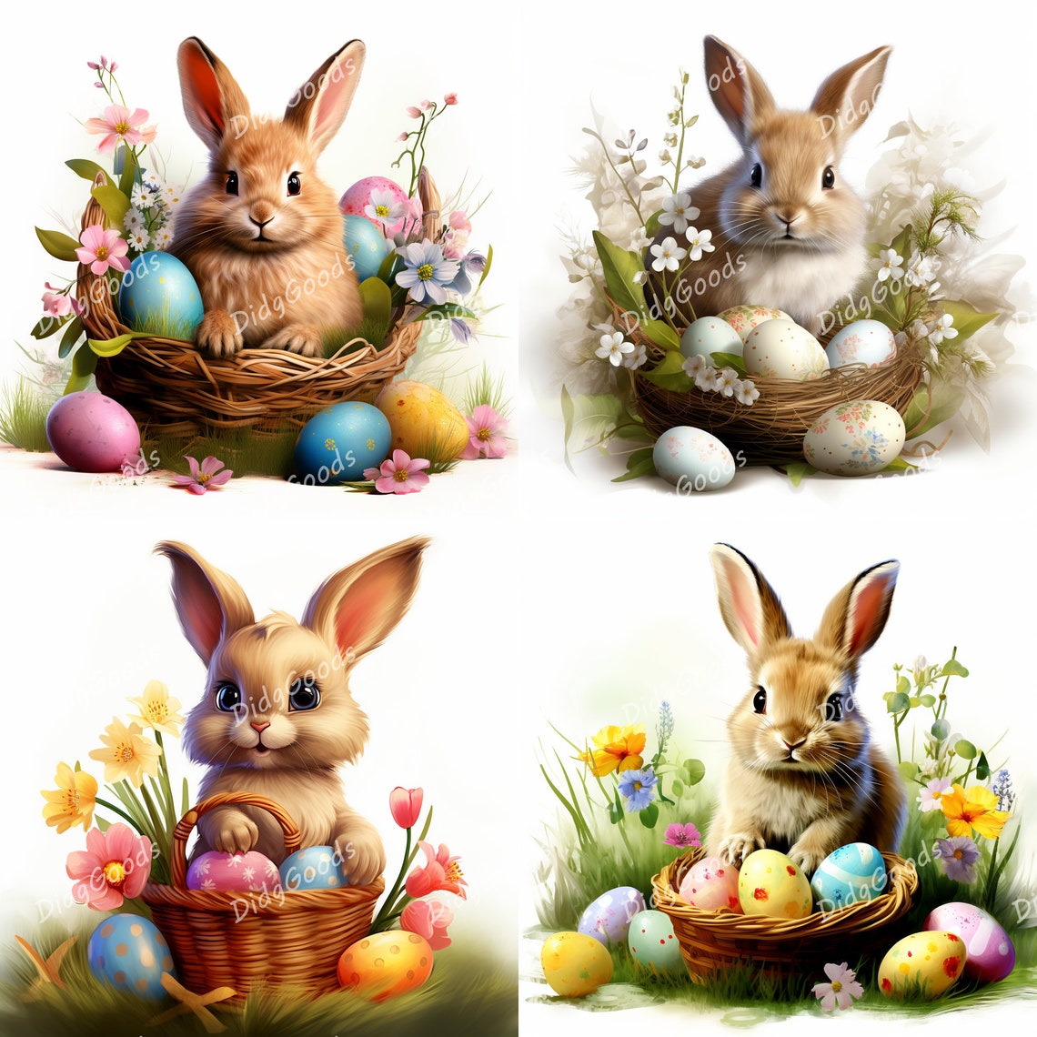 Easter Bunny Clipart Bundle 28 High Quality Pngs 3200x3200 Pix, 300 DPI ...