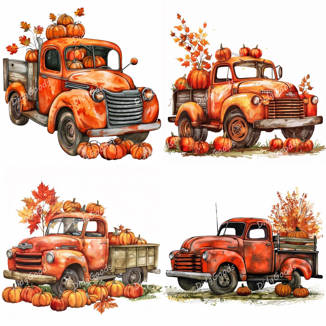 Pumpkin Truck Clipart Bundle 24 High Quality Jpgs, 300 DPI, Digital ...