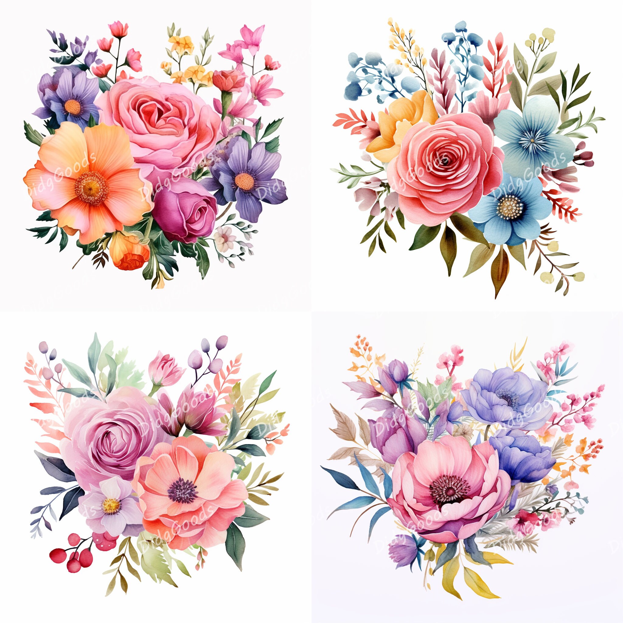 Watercolor Floral Clipart Bundle 25 High Quality Pngs 3200x3200 Pix ...