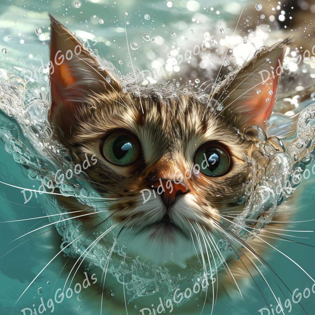 Swimming Cat Art Print Bundle, Cute Feline Designs (digital Download ...