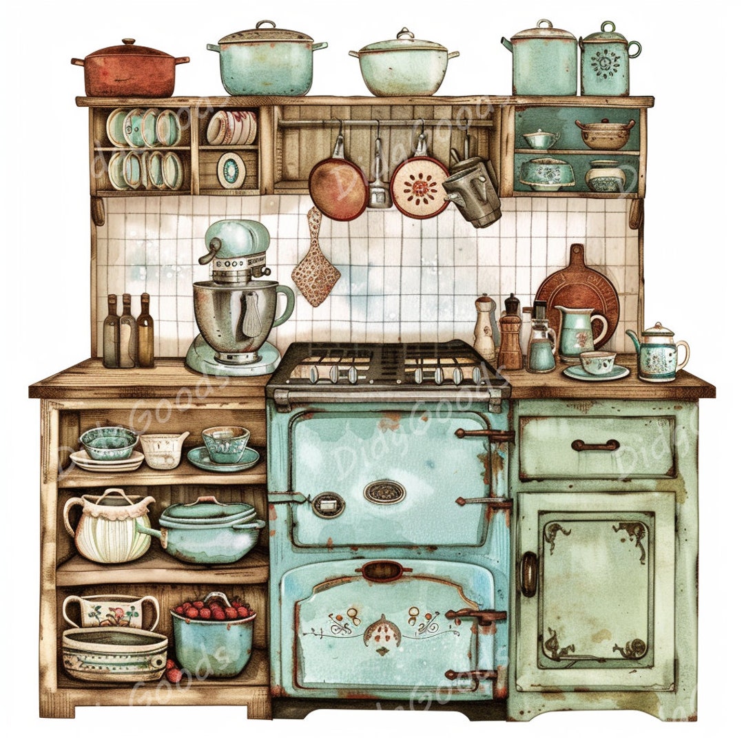 Vintage Kitchen Clipart Bundle 20 High Quality Jpgs 3000x3000 Pix, 300 ...