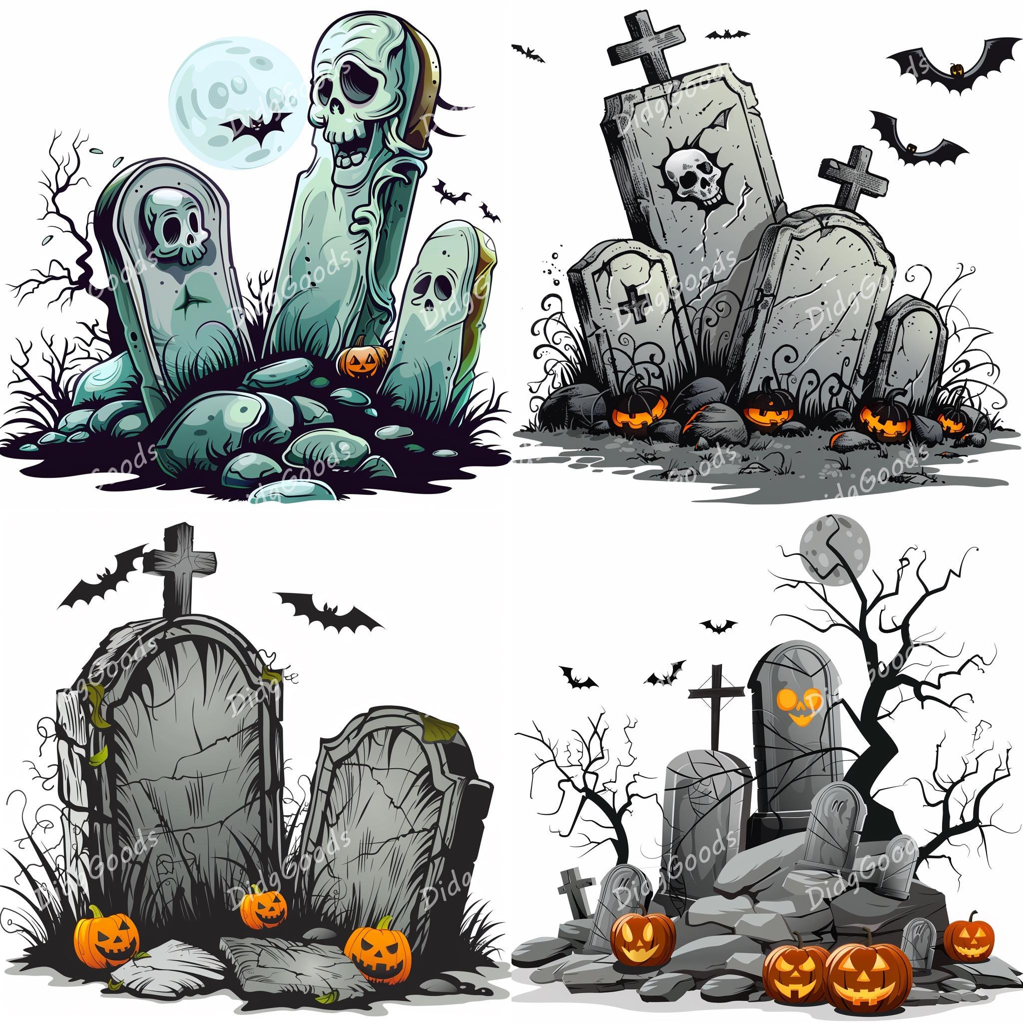 Halloween Funny Tombstones Clip Art Bundle 24 High Quality JPG, 300 DPI ...
