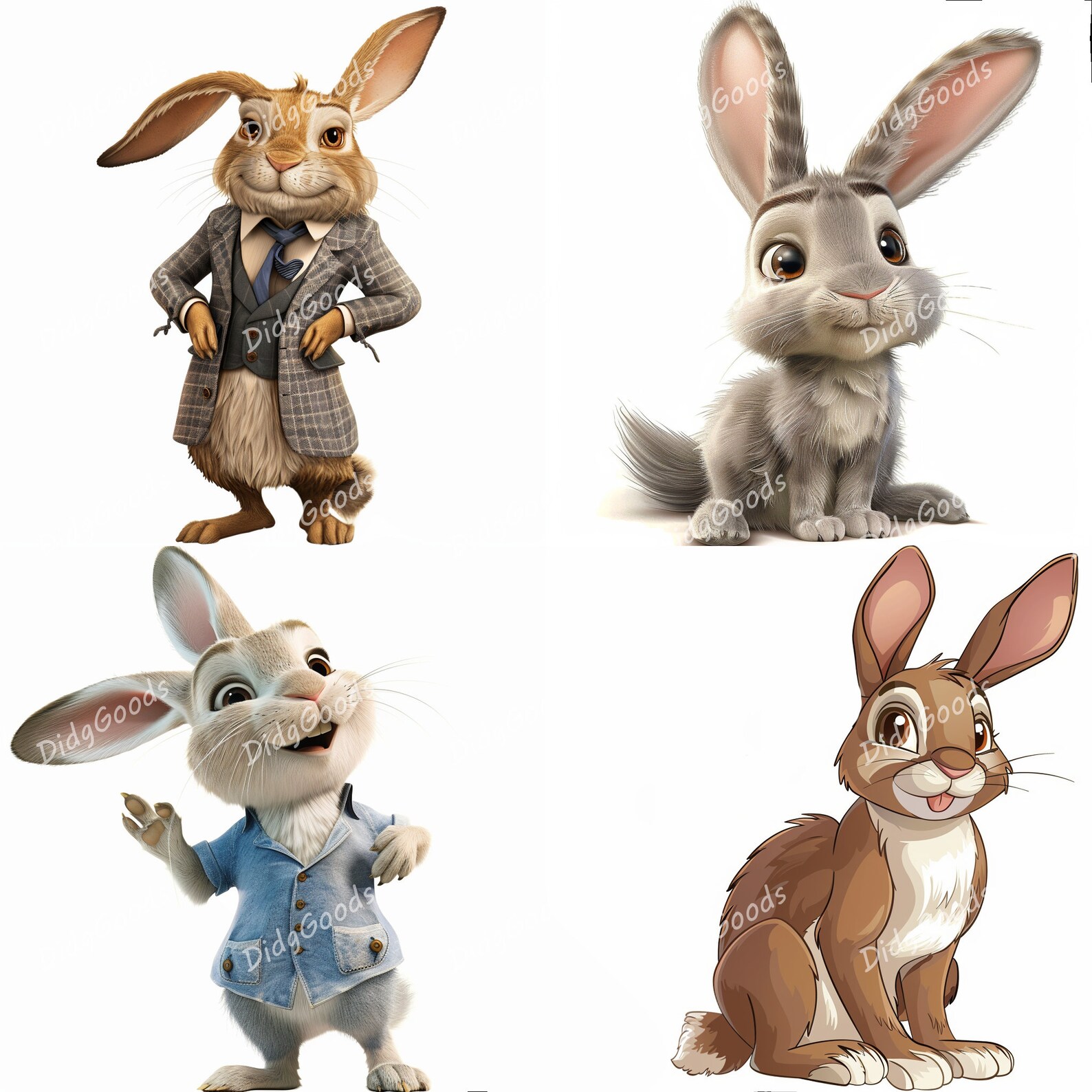 Funny Rabbit Clipart Bundle 24 High Quality JPG 300 DPI, Digital ...