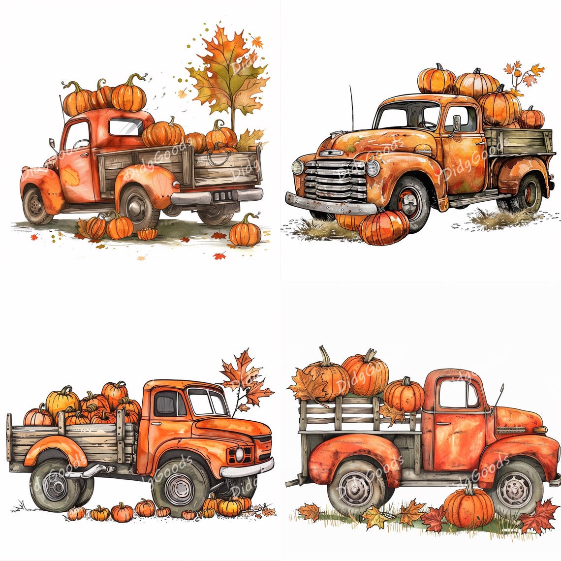 Pumpkin Truck Clipart Bundle 24 High Quality Jpgs, 300 DPI, Digital ...