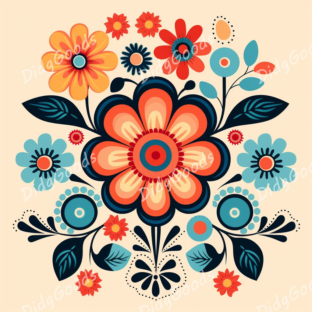 Retro Flower Clipart Bundle 28 High Quality Pngs 3200x3200 Pix, 300 DPI ...