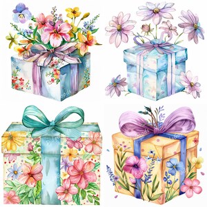 Watercolor Presents Clip Art, Bright Gift Boxes Clip Art, Giftbox Clip ...