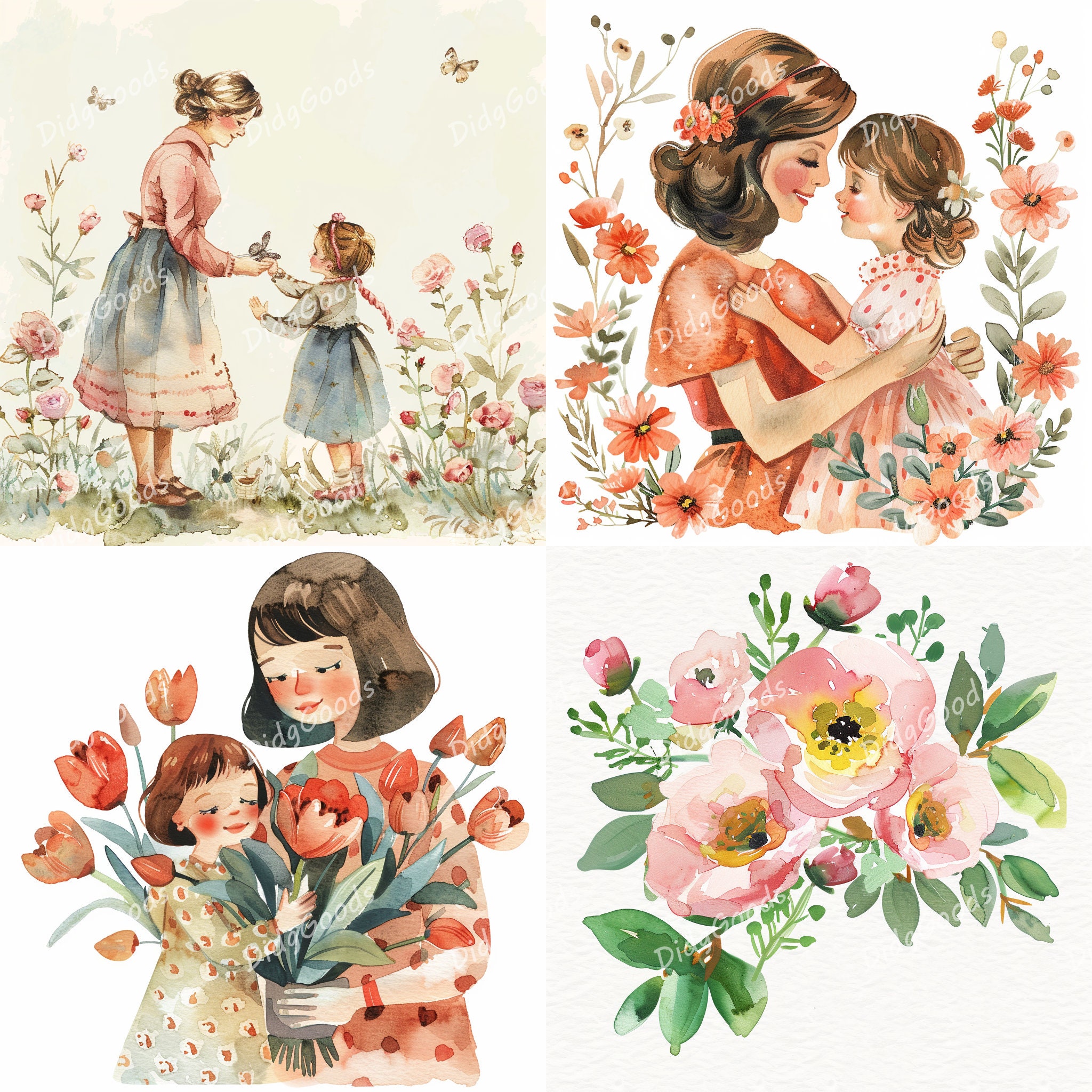 Vintage Happy Mother Day Clipart Bundle 32high Quality Jpgs, 3200x3200 ...