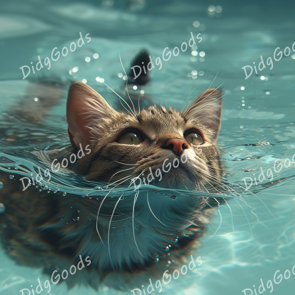 Swimming Cat Art Print Bundle, Cute Feline Designs (digital Download ...