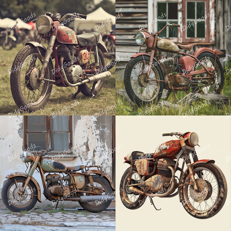 Vintage Motorbike Image Bundle, 12 High-quality Jpgs, Retro Motorcycle ...