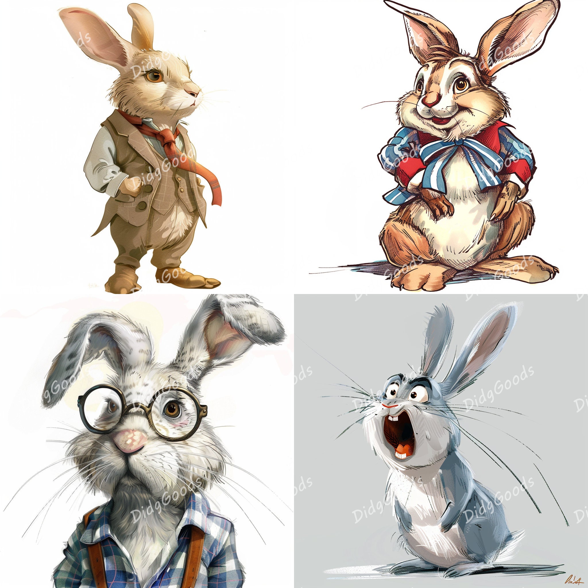 Funny Rabbit Clipart Bundle 24 High Quality JPG 300 DPI, Digital ...