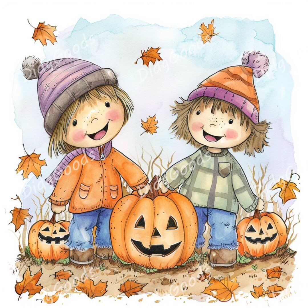 Kids and Pumpkin Clipart Bundle 20 High Quality Jpgs, 300 DPI, Digital ...