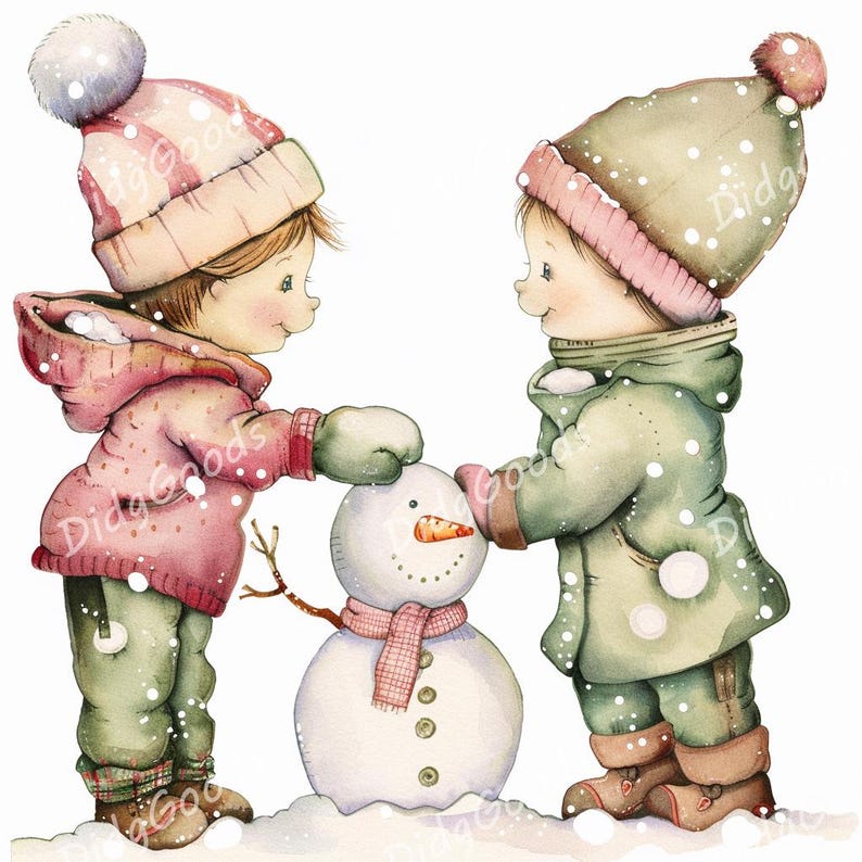Children Playing in Snow Winter Clipart Bundle 24 High Quality PNG ...