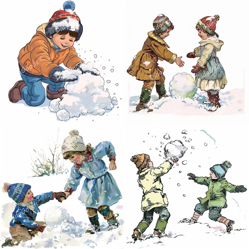 Children Playing in Snow Winter Clipart Bundle 24 High Quality PNG ...