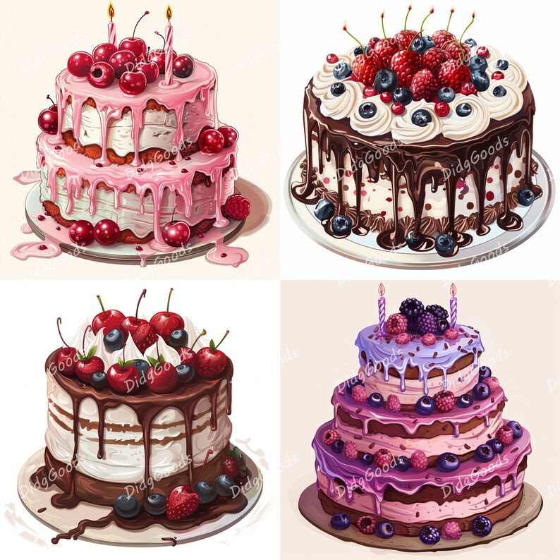 Birthday Cake Clipart Bundle For: Card Making, Printable Art 16 High ...