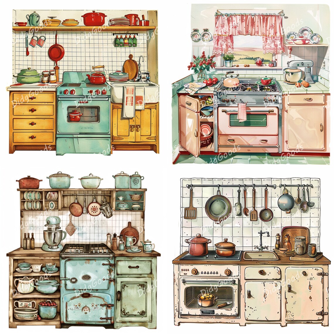 Vintage Kitchen Clipart Bundle 20 High Quality Jpgs 3000x3000 Pix, 300 ...