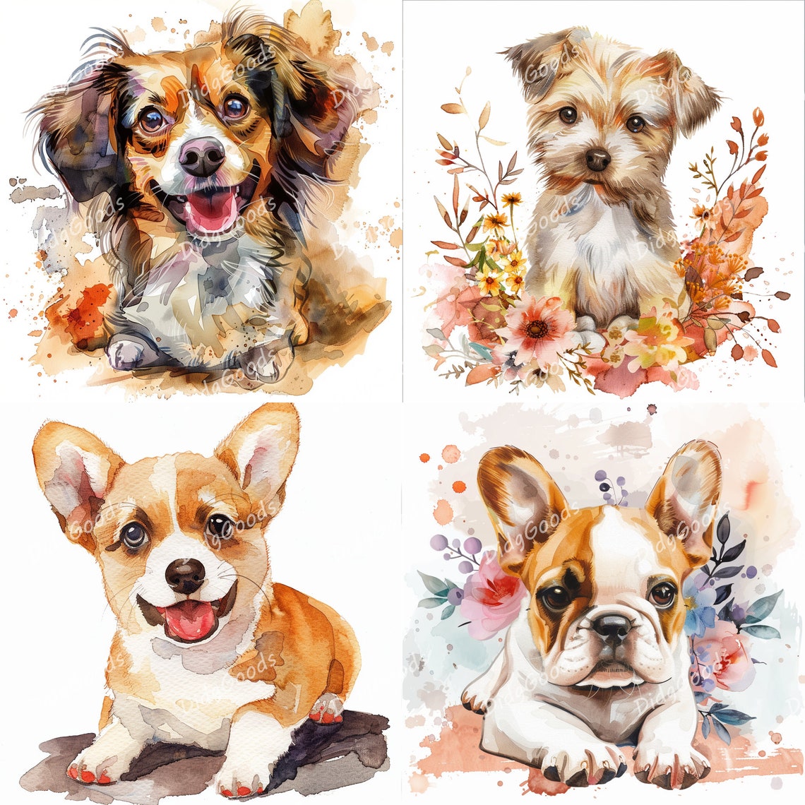 Cute Watercolor Dogs Clipart Bundle 24 High Quality Jpgs, Digital ...
