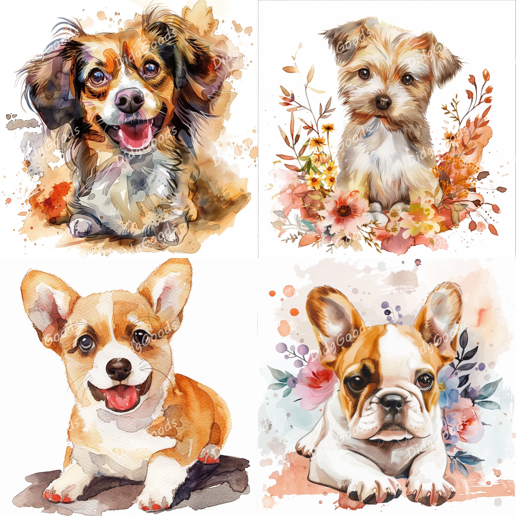 Cute Watercolor Dogs Clipart Bundle 24 High Quality Jpgs, Digital ...