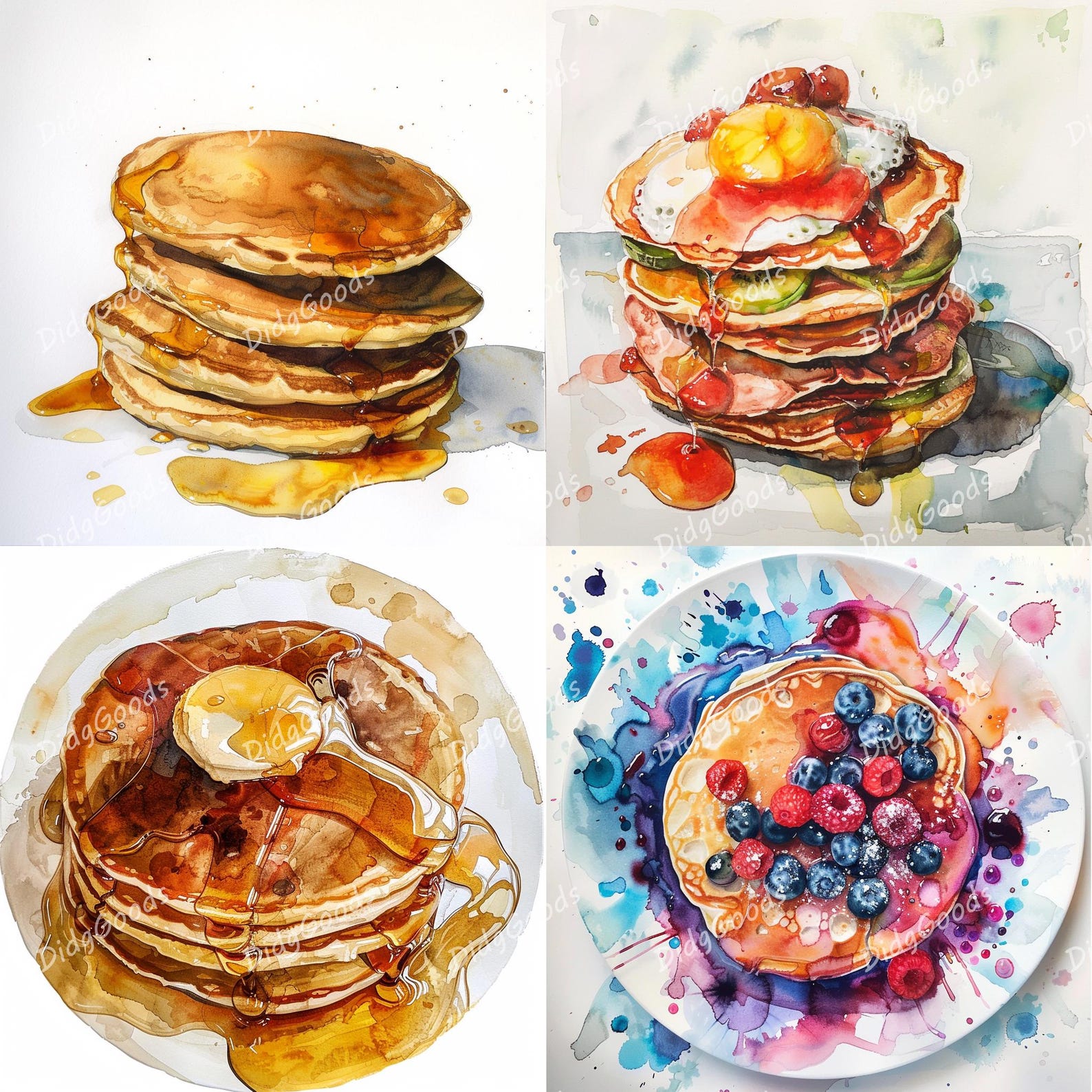 Watercolor Pancake Clipart Bundle For: Card Making, Printable Art ...