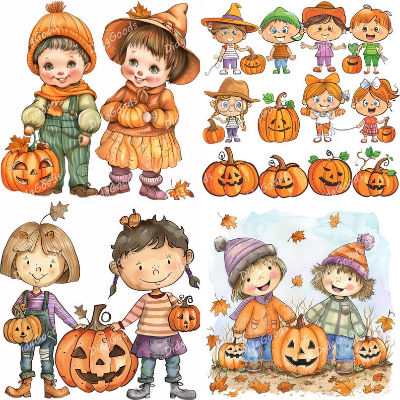 Kids and Pumpkin Clipart Bundle 20 High Quality Jpgs, 300 DPI, Digital ...