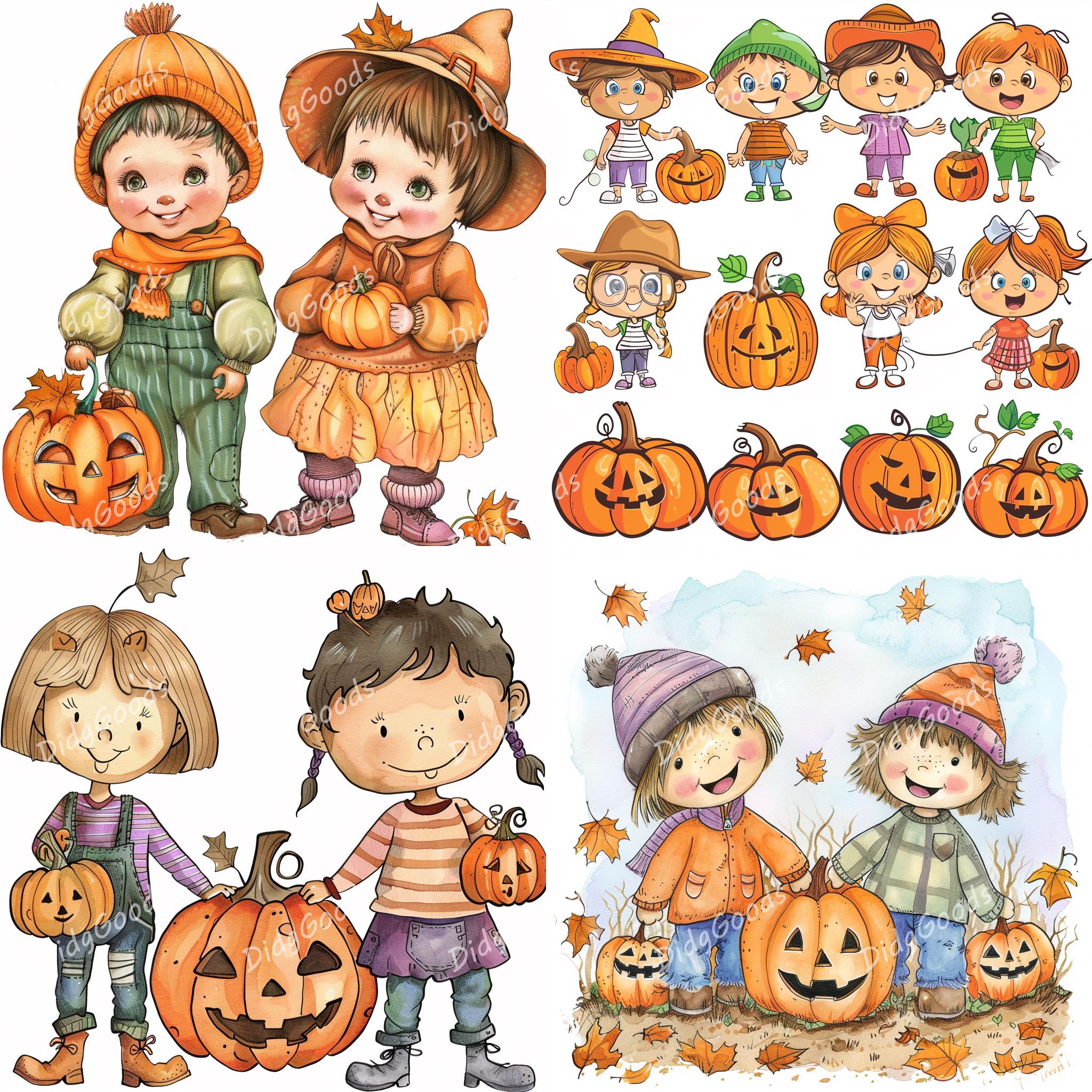Kids and Pumpkin Clipart Bundle 20 High Quality Jpgs, 300 DPI, Digital ...