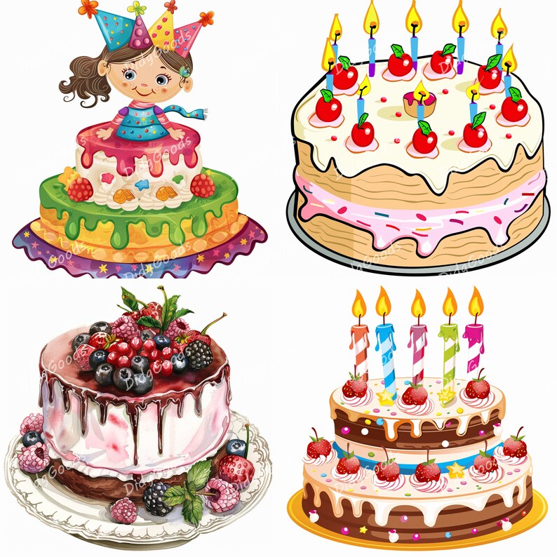 Birthday Cake Clipart Bundle For: Card Making, Printable Art 16 High ...