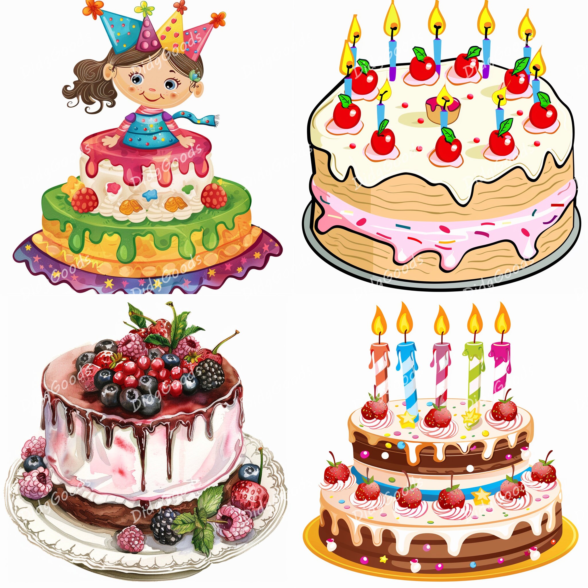 Birthday Cake Clipart Bundle For: Card Making, Printable Art 16 High ...