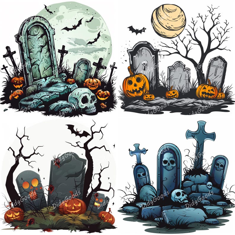 Halloween Funny Tombstones Clip Art Bundle 24 High Quality JPG, 300 DPI ...
