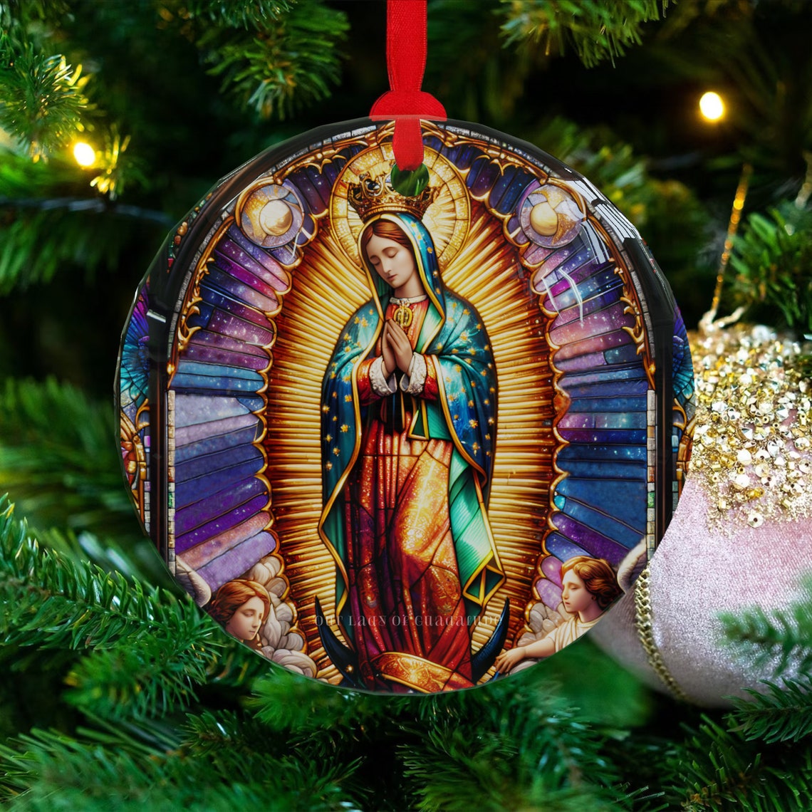 Our Lady of Guadalupe, Christmas Glass Ornament, Our Lady of Guadalupe ...