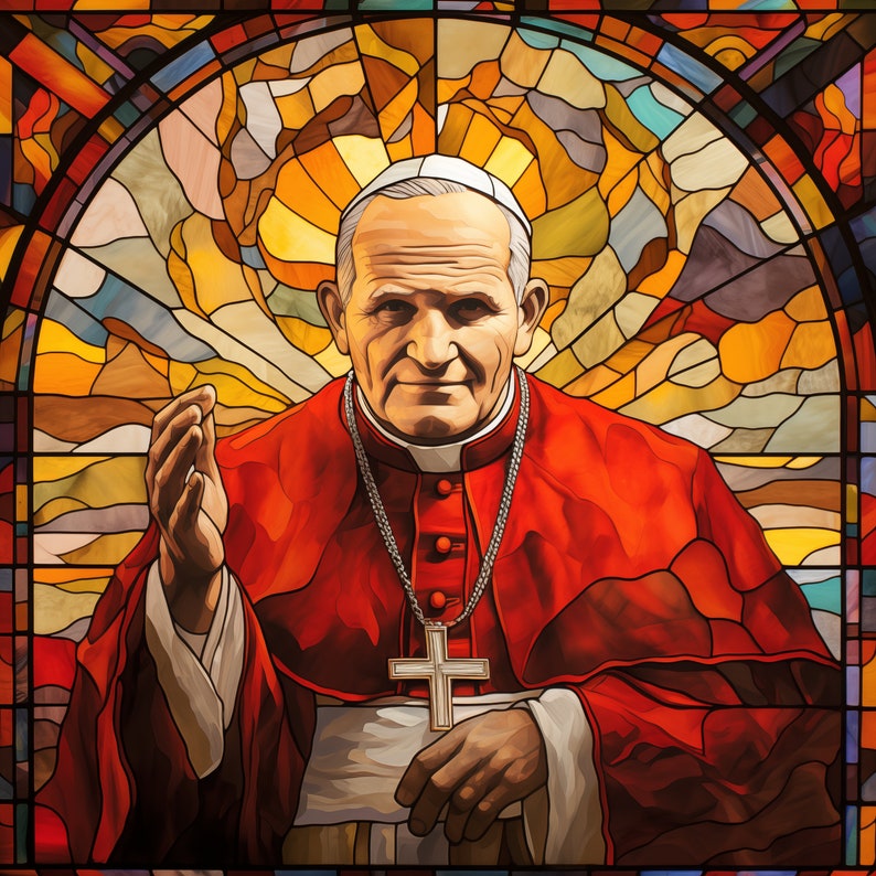 Saint John Paul II Stained Glass, Digital Art, Digital Print, Abstract ...